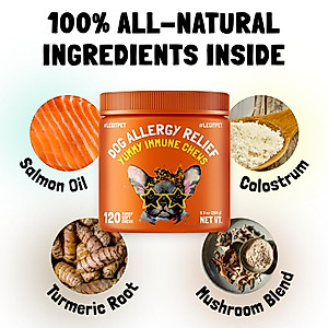 Allergy Relief Chews for Dogs & Immune & Digestive Supplement 120 Soft Treats and Mushroom Complex Treats for Dogs with Reishi Shiitake and Turkey Tail Mushrooms