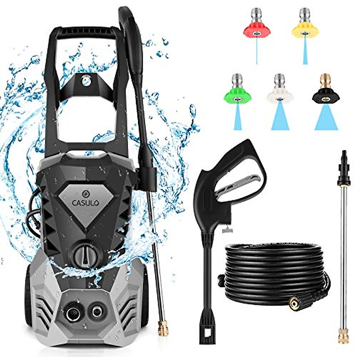 Electric Pressure Washer 1800W Power Washer with 5 Nozzles, Hose Reel, High Pressure Cleaner for Fences,Patios,Garden (Wisdom Grey)
