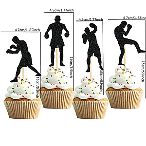 Oringaga 24PCS Boxing Ring Cakecup/Cake Topper Themed Party Decorations Pugilist Infighter Beat Glove Platform Punching Supplies Favors Sport Birthday Event