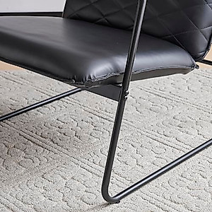 Penifun Accent Chair and Ottoman Set, PU Leather Upholstered Comfy Side Leisure Lounge Armchair with Metal Frame & Lattice Back, Footstool for Living Room, Black