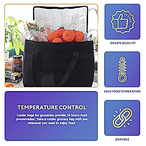 APQ Black Insulation Shopping Bags 15" x 10" x 10" Insulated Grocery Bag Pack of 2 Insulated Food Delivery Bag 15x10x10 Heavy Duty Insulated Bag for Grocery Shopping, Insulated Bags for Food Delivery