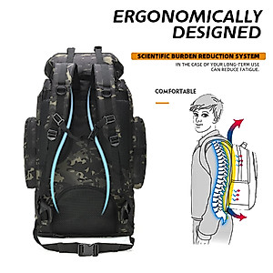 HongXingHai 70L/100L Hiking Camping Backpack MOLLE Rucksack Waterproof Daypack for Traveling (Black CP)