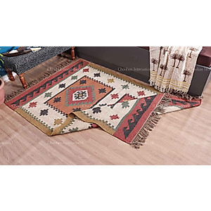 Chouhan International Kilim Rug Wool Jute Rug, Kilim Dhurrie Wool and Jute Rug Handmade for Living for Room (8x10 Ft) KLM- 11