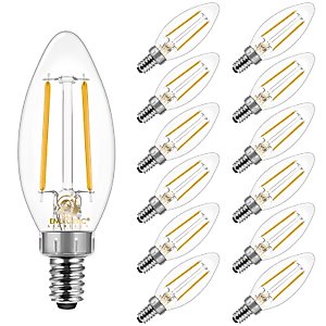 Energetic B11 E12 Candelabra LED Bulbs 60 Watt Equivalent, Dimmable LED Chandelier Light Bulbs, Soft White 2700K, 550LM, Decorative Candle Base Filament Bulb, UL Listed, 12 Pack