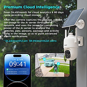 Sovmiku CQ1 AI 2K Solar Security Camera Wireless Outdoor, Battery Powered Cam, Two-Way Audio,PIR Motion Detection, Easy to Setup, Pan/Tilt 360° View,Color Night Vision,Audible Flashlight Siren,SD Slot