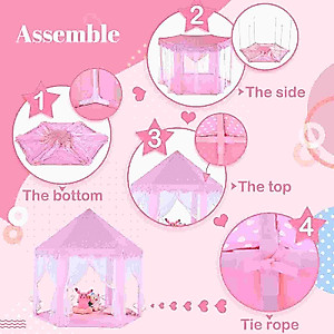 Princess Tent, Play Tent with LED Star Lights, Girls Castle Play Tent, Hexagon Playhouse with Star Lights, Portable Pink Castle for Home, Backyard, Park, Party, Indoor or Outdoor Games (Pink)