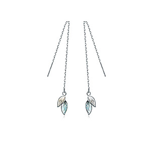 Reffeer Solid 925 Sterling Silver Leaf Chain Dangle Earrings Threader for Women Teen Girls Leaf Dangle Drop Earrings Tassel (A-Silver)