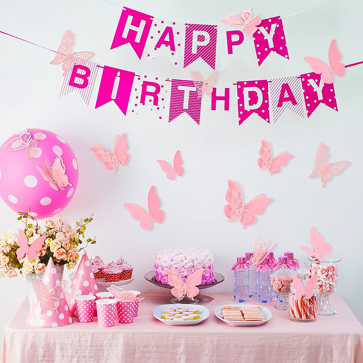 120 Pieces 3D Layered Butterfly Wall Decor Charming Butterfly Mural Decals Stickers DIY Decorative Wall Decals for Baby Room Home Wedding Party Decor (Pink)