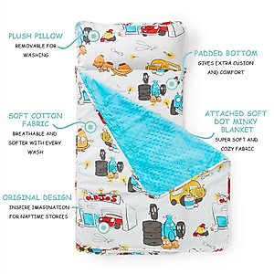 JumpOff Jo - Toddler Nap Mat - Sleeping Bag for Kids with Removable Pillow and Ultra Soft Blanket for Preschool, Daycare, and Sleepovers - Jo’s Garage