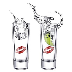 Jutom Big Little Shot Glasses 2 Pcs Glass Tequila Glasses 2 oz Shot Glass Tall Shot Glass Thick Base Shot Glass Mini Glass Cups Double Side Cordial Glasses Big Little Sorority Gifts for Wine Whiskey