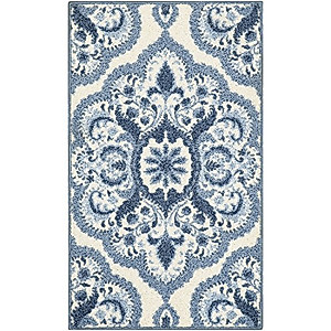 Maples Rugs Vivian Medallion Kitchen Rugs Non Skid Accent Area Carpet [Made in USA], 1'8 x 2'10, Blue