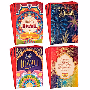 Hallmark Golden Thread Diwali Card Assortment, Happy Diwali (16 Cards with Envelopes)
