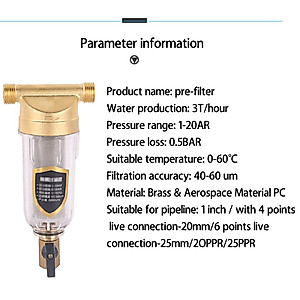 CJGS Water Pre-Filter,Whole House Spin Down Sediment Water Filter- Flushable Prefilter Filtration for Whole House Water Filter Purifier System Pipe Diameter 25mm