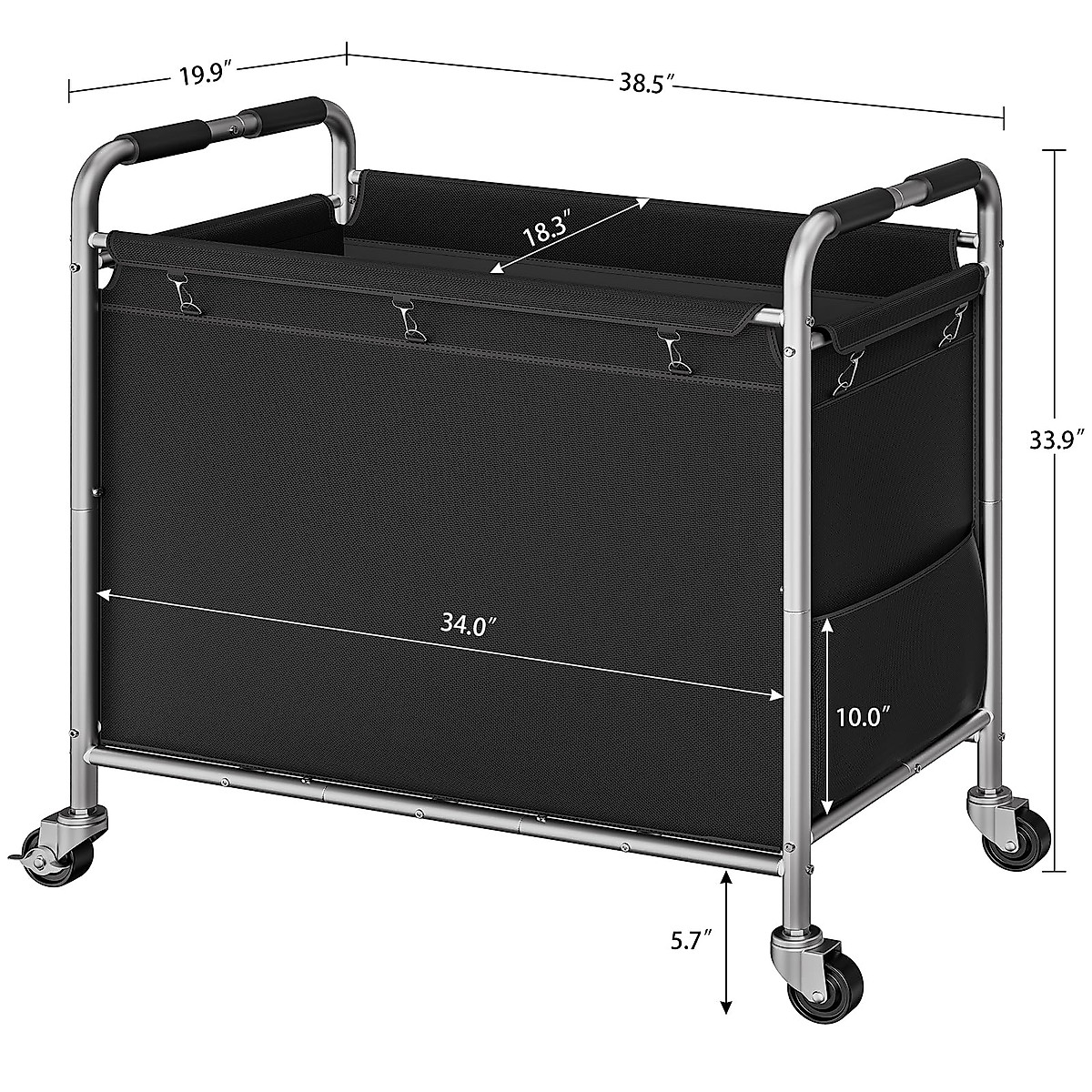 FIONESO Laundry Basket with Wheels, Rolling Laundry Sorter Cart with Side pockets, 79.3GAL(300L) Heavy Duty Laundry hamper with Removable Bag, Commercial Laundry Cart for Laundry, Bedroom, Black