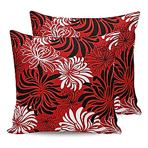 Brawvy Pillow Covers 16x16 inch Outdoor Decorative Waterproof Pillow Covers Spring Flower Red and Black Chrysanthemum Throw Pillowcase Shell for Patio Tent Couch Set of 2