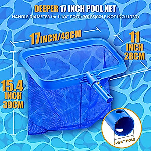 Mowend Swimming Pool Skimmer Net Only, Leaf Pool Net with15.4 Inch Deep Bag Catcher for Heavy Cleaning Ponds, Fits Standard 1-1/4" Pool Pole (Pole Not Included)
