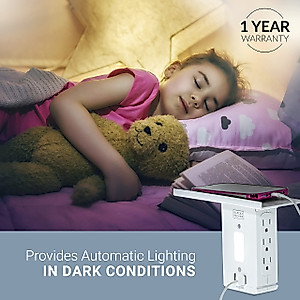 Black+Decker Surge Protector Outlet Shelf with Night Light, 6 Grounded Outlets, 2 USB, 100 Lumen