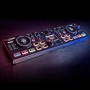 Numark DJ2GO2 | Ultra Portable Two Channel DJ Controller for Serato DJ Intro Featuring A Built In Audio Interface With Headphone Cueing, Pad Performance Controls, Crossfader and Jogwheel