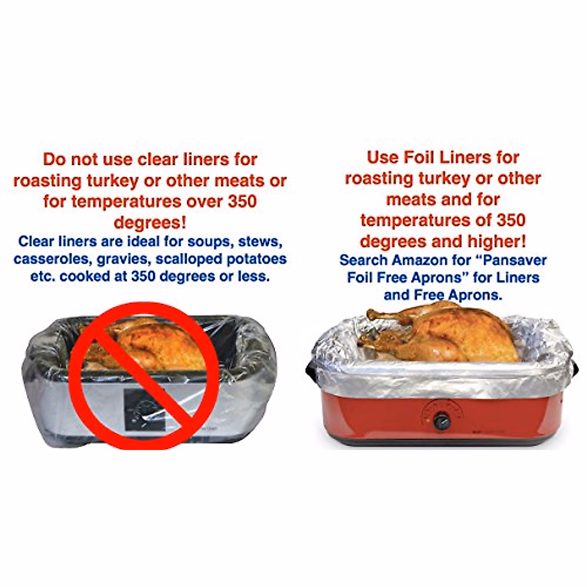 PanSaver Electric Roaster Liners. Fits 16, 18, 22 Quart Roasters 10 Pack of Liners(5 boxes of 2 bags each), Rectangular