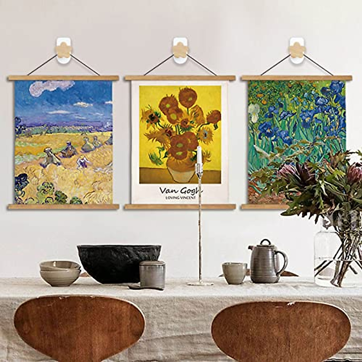 Yisiziyo Beech Wood Coat Hooks 4 Pieces Kids Room Decorative Hooks No Marking Glue No Drilling Required (3-Flower)