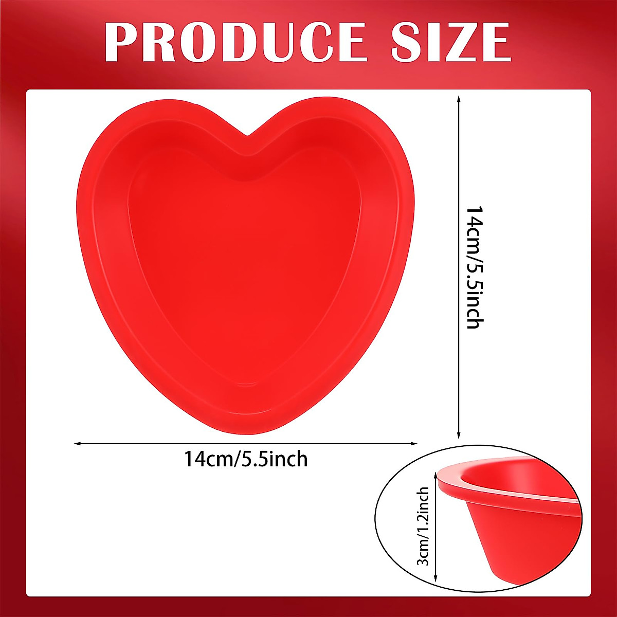 Leriton 12 Pcs Heart Cake Pan Silicone Heart Cake Molds Baking Pan Nonstick Molds for Anniversary Birthday Snack Cupcake Baking (5.5 Inch)