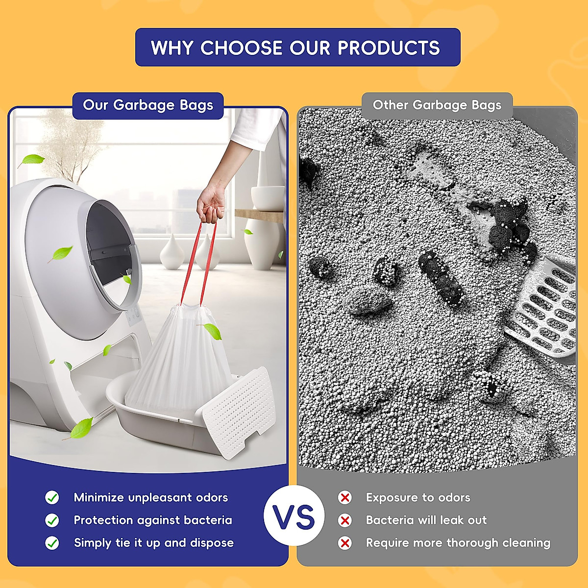 HEIDBER Drawstring Litter Liner Bags 80 Pack-Cat Litter Box Liner Bags for Litter Box Robot 3 and 4 Thick Waste Bags for Self-cleaning Cat Litter Box Liner Trash Bags for Home/Kitchen Trash Cans