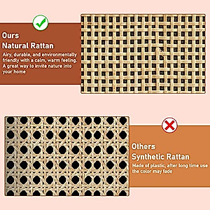 OKD 48" Coffee Table with Natural Rattan Drawers, Mid Century Modern 2-Tier Center Table with Open Storage Shelf, Boho Rectangular Wood Cocktail Table for Living Room, Cherry