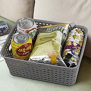 Readsky Small Woven Plastic Storage Baskets, Plastic Baskets for Shelves, Gray, Pack of 6