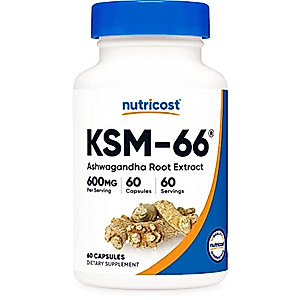 Nutricost KSM-66 Ashwagandha Root Extract 600mg, 60 Veggie Caps - 5% Withanolides - with BioPerine - Full-Spectrum Root Extract