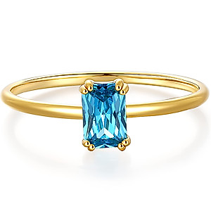 BLOSSOM & HUE Essential Stackable Baguette Ring | Size 8 | 18K Gold Plated .925 Sterling Silver | Minimalist Blue Gemstone Promise Ring for Her