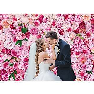 Pink Rose Floral Backdrop 7x5FT Flower Wall Photography Background for Girls Women Bridal Shower Wedding Baby Shower Birthday Party Decorations Supplies Photo Props