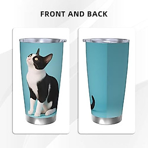 EKPRAVDKTF Cat 20oz Insulated Stainless Steel Tumbler With Lids And Straws, Double Wall Vacuum Travel Coffee Mug, Thermal Cup For Cold & Hot Drinks, Reusable Metal Straw & Brush