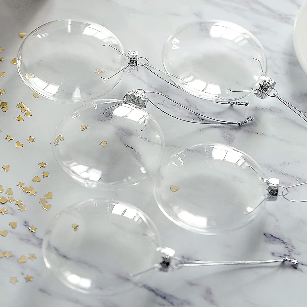 12Pcs Christmas Ornaments 3.15 Inch Clear Plastic Discs Flat Transparent Fillable Balls with Rope and Removable Metal Cap Christmas Hanging Ornaments for Craft DIY Christmas Tree Wreath Decor(80mm)