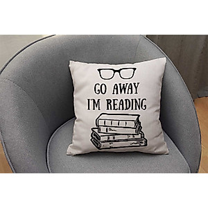 Decorative Throw Pillow Cover Book Lover Reading Books Club Librarian Black Glasses Go Away I'm Reading Cotton Linen Throw Pillow Case Cushion Cover Home Décor Sofa Decorative Pillow 16 X 16 Inch