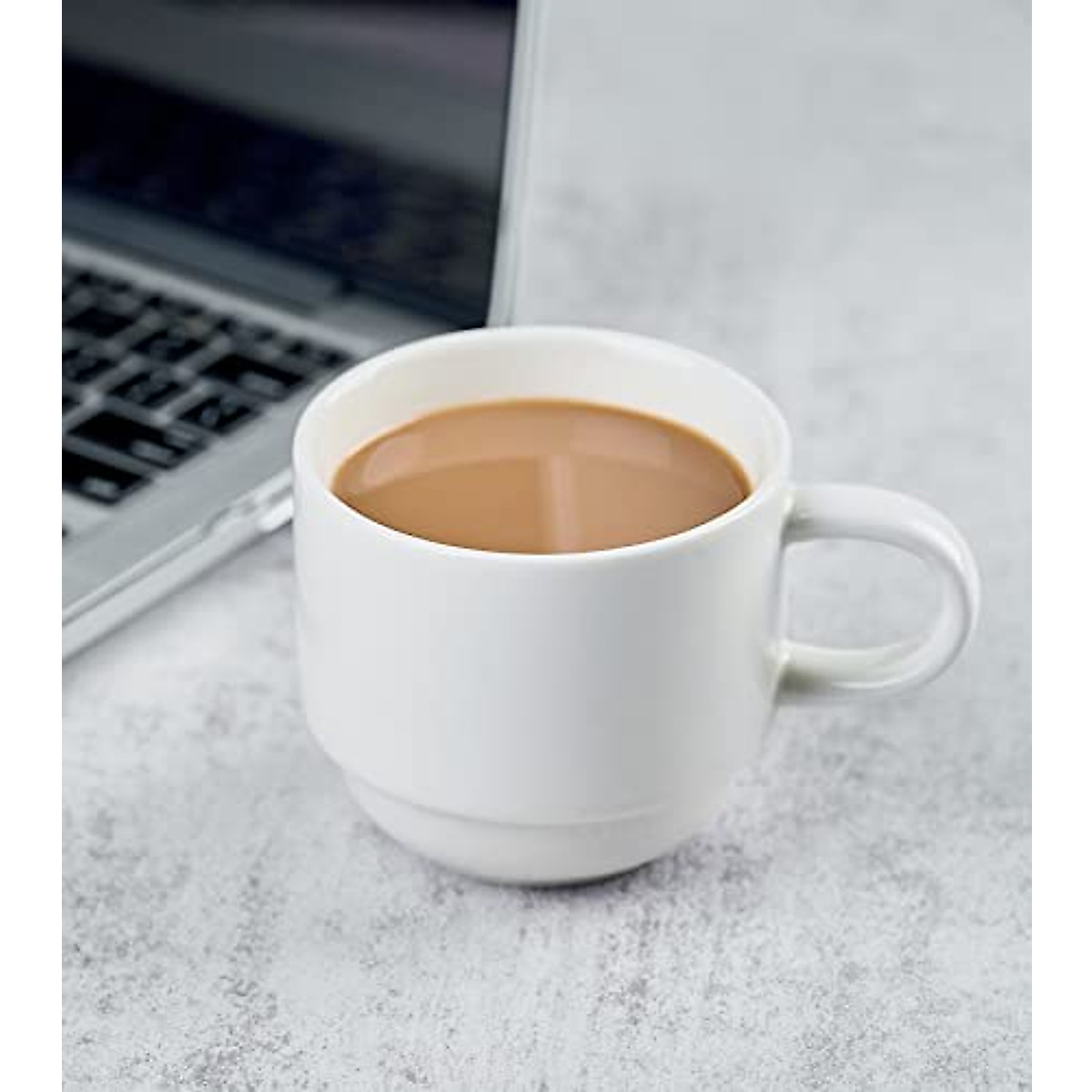 YHOSSEUN Porcelain Coffee Mug Set With Metal Stand, Ceramic Cups with Espresso Spoons, 11 Ounce Mug Set Perfect For Americano, Chocolate Drinks, Milk, Tea, Set of 4, White