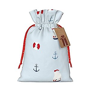 Drawstrings Christmas Gift Bags Seagull-Ocean-Ship-Anchor Presents Wrapping Bags Xmas Gift Wrapping Sacks Pouches Medium
