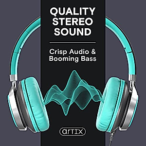 ARTIX CL750 Adult & Kids Wired Headphones with Mic – On-Ear Head Phones with Microphone for Computer & Laptop, Stereo Headphone Wire Plug in, Corded Noise Cancelling Headphone Over Ear with Cord 3.5mm