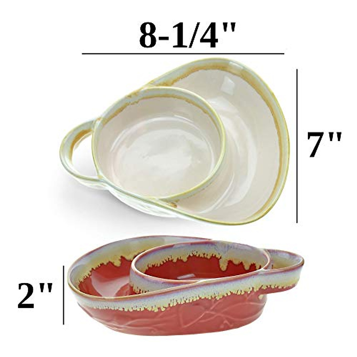 Stoneware Soup & Side, Chips & Dip Bowl Set of 2 by Roe & Moe (Cream and Red)
