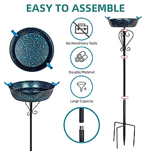 VEWOSTAR Outdoor Garden Bird Bath, Metal Birdbath with Stable Stakes Bird Feeders for Outdoor Yard Lawn Patio (3" Deep*35" Height)