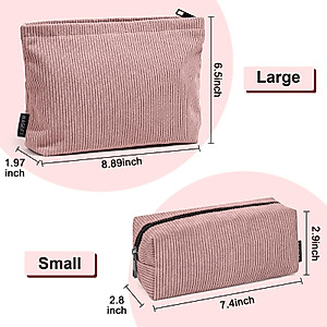 MAGEFY 2 Pcs Makeup Bags for Women, Corduroy Make up Bag for Purse Travel Makeup Bag Small Cosmetic Bags with Zipper Makeup Pouch for Travelling - Dusty Pink