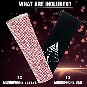 RhymKawa B58 Sparkle Rose Gold Rhinestone Mic Sleeve Replacement for Wired Vocal Microphone Decorative Shining on Tours TV Shows (Mic Not Included)