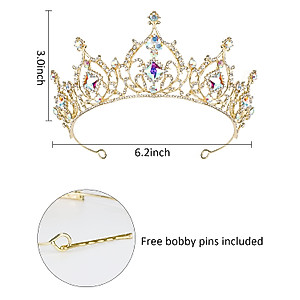 Wecoe Gold Crown for Women AB Rhinestone Tiara Baroque Style Crown Birthday Girls Rhinestone Tiaras and Crowns Princess Queen Crown Wedding Hair Accessories for Brides Happy Birthday Decorations Gifts
