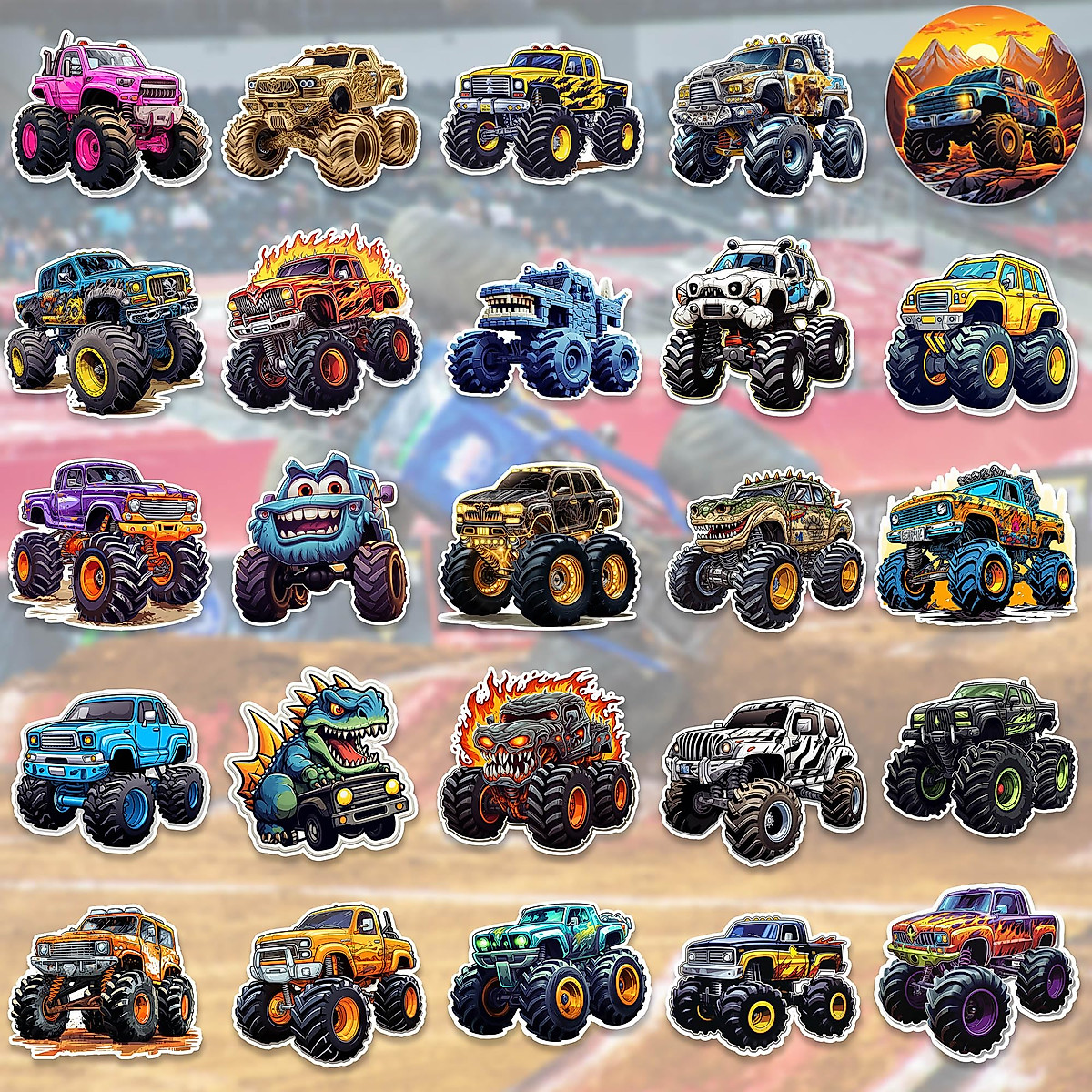 LANKEME 50 PCS Monster Truck Stickers for Kids, Truck Monster Stickers for Water Bottles Laptop Car, Monster Truck Party Favors, Cute Stickers for Boys Party Gifts (Monster Truck Stickers)