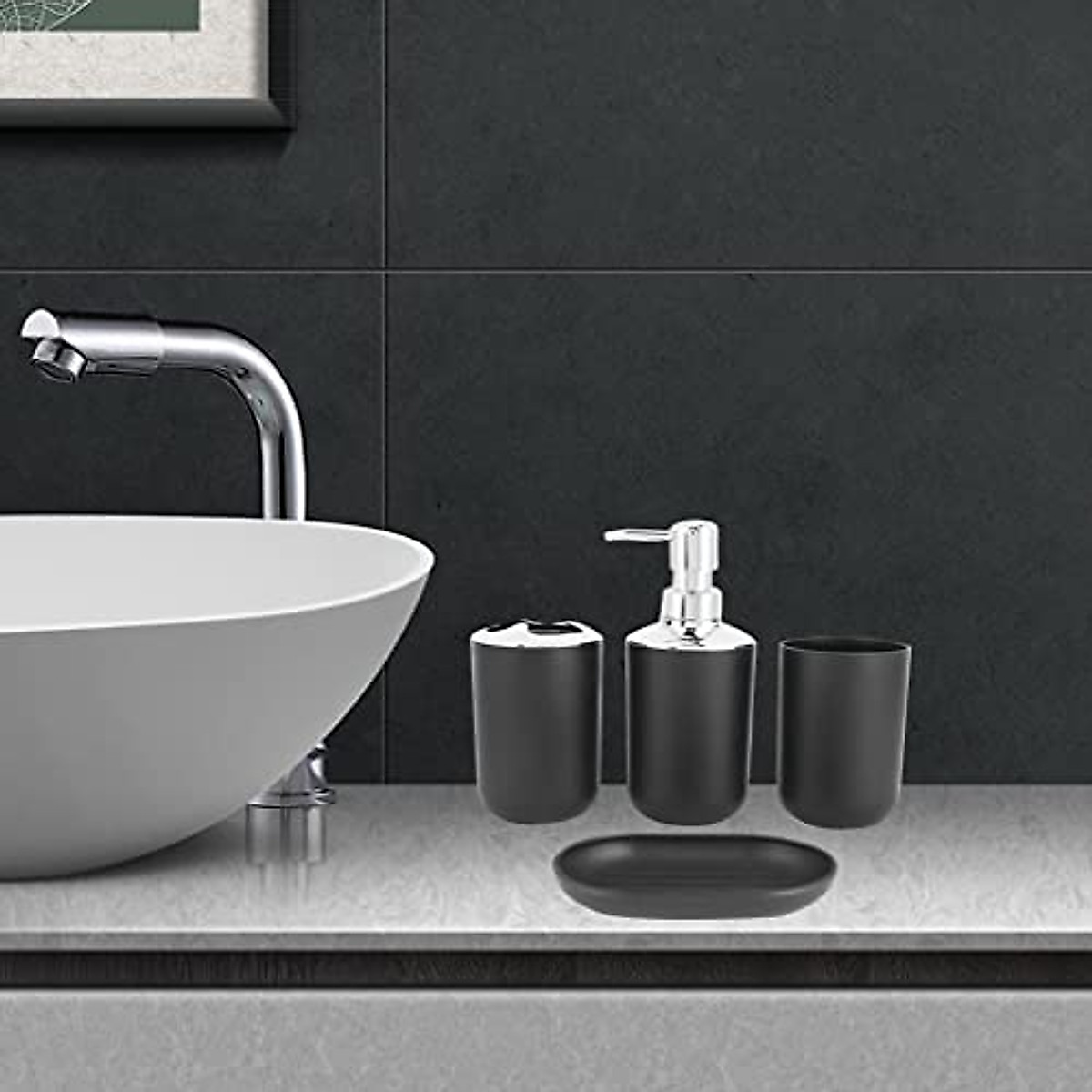 Gazechimp Plastic Bathroom Accessories Set Toothbrush Holder Soap Dispenser Soap Dish Countertop Decor for Dormitory, Black