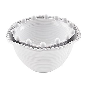 Mud Pie Beaded Side Bowl Set, White, small 4" x 7" dia | large 5" x 8 1/2" dia