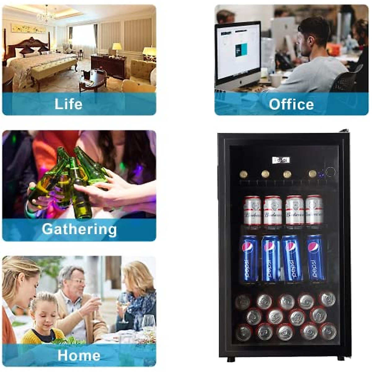 WANAI Beverage Refrigerators 120-Can Small Mini Fridge for Home, Office or Bar with Glass Door and Adjustable Removable Shelves，Perfect for Soda Beer or Wine, Stainless Steel, 3.5 Cu.Ft.