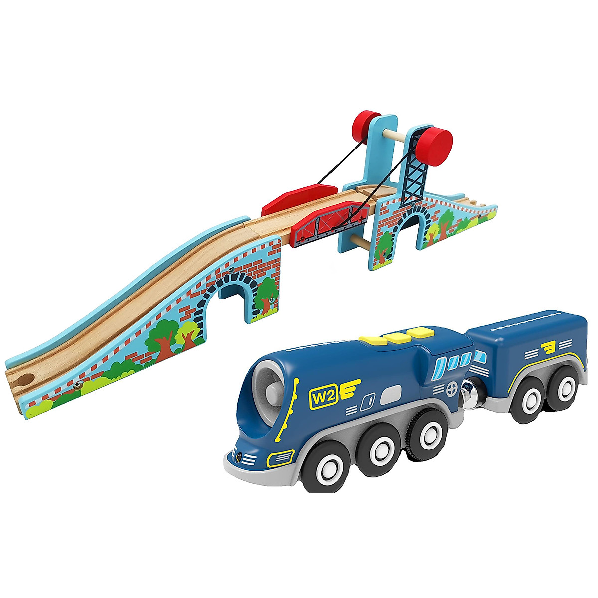 Wooden Train Accessories of Lifting Train Bridge and Battery Operated Locomotive Train for All Brands Wood Track Set