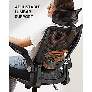 ErGear Office Chair, Desk Chair with Flip-Up Armrests, Ergonomic Office Chair with 2'' Adjustable Lumbar Support & Headrest, High Back Computer Chair Mesh Office Chair with Wheels for Home Office
