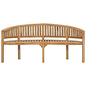 vidaXL Banana Bench, Outdoor Patio Banana Bench Loveseat with Armrest, Garden Bench for Yard Porch Entryway Lawn Poolside, Solid Wood Teak