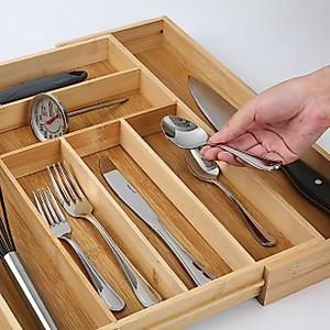Lorena Bamboo Expandable Drawer Organizer for Kitchen Drawers, Kitchen Utensil Organizer, Flatware & Cutlery Organizer